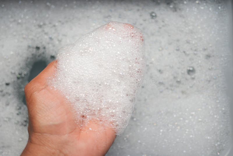 Hand Covered in Bubbles during a Thorough Hand Washing Process Stock ...