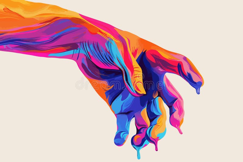 Hand Covered in Colorful Paint Isolated Illustration Stock Vector ...