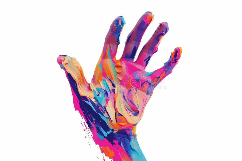 Hand Covered in Colorful Paint Isolated Illustration Stock Vector ...
