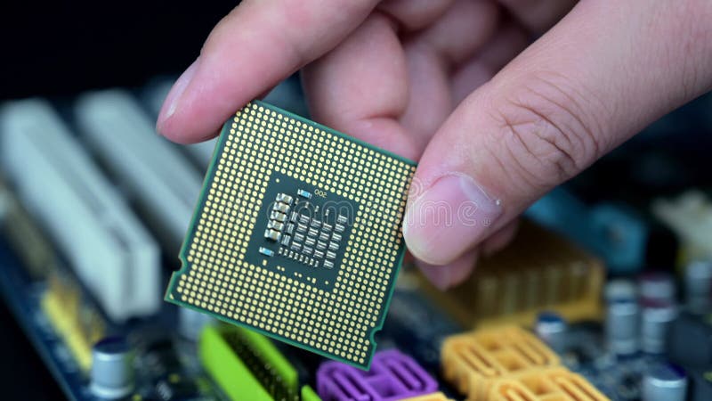 Hand with CPU on a Computer Motherboard. Stock Footage - Video of white ...