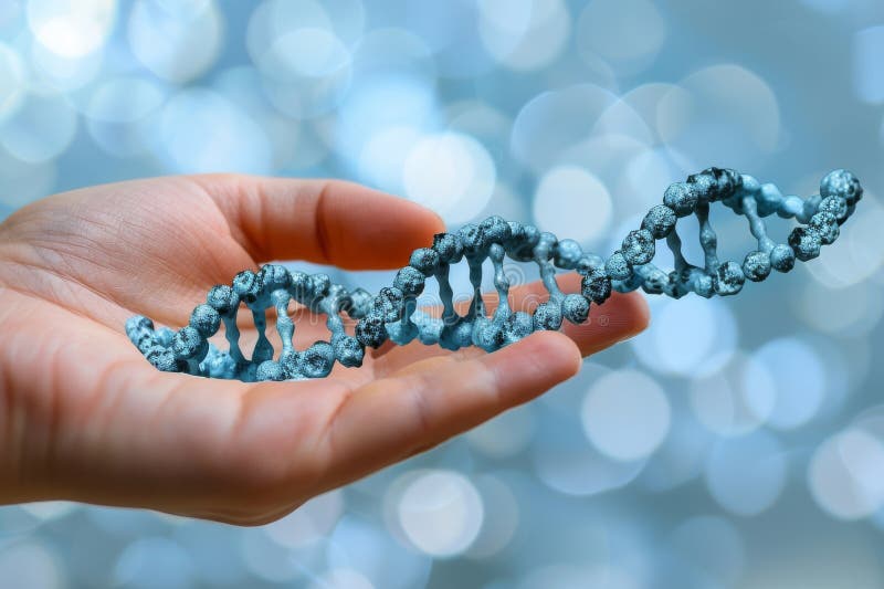 Hand Cradles a Classic Blue DNA Model Against a Blurred Light ...