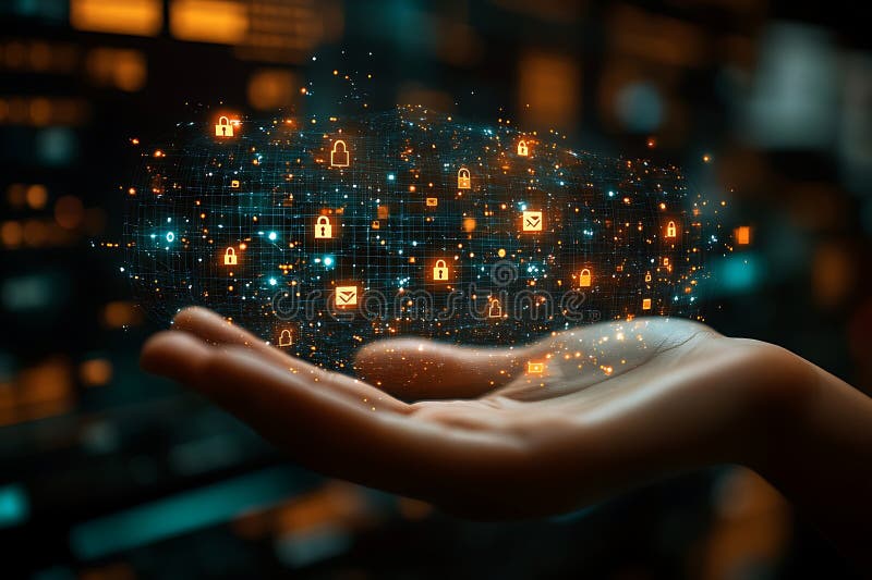 Hand Holding Digital Sphere Displaying Data Encryption and Cyber ...