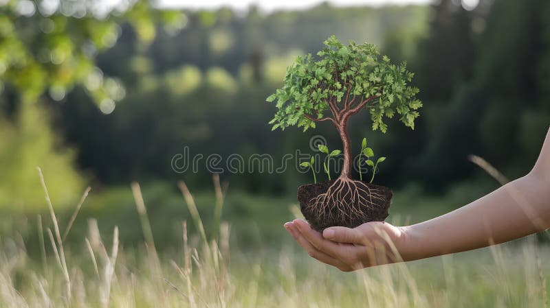 A Photo of a Female Hand Holding a Tree with Seedlings Growing from Its ...