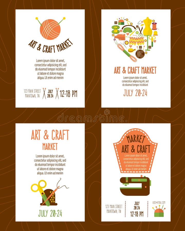Hand Craft Market Posters Set Stock Vector - Illustration of material ...