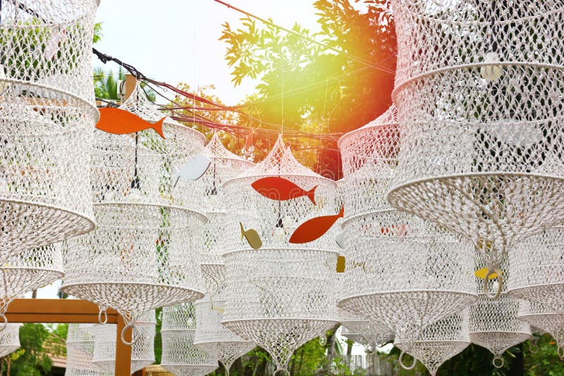 Hand Craft White Cotton Net Make Lantern Shape Stock Image - Image of ...