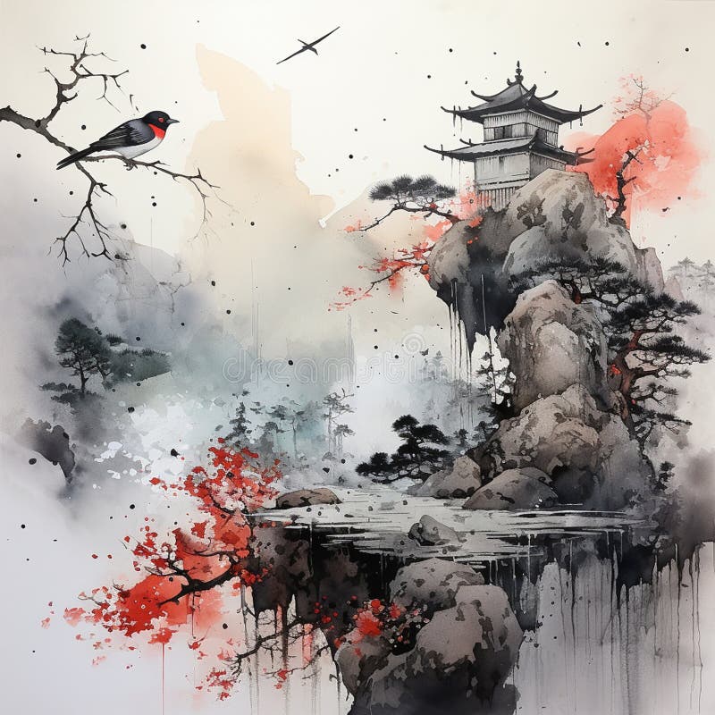 Hand-Crafted Elegance Traditional Sumi-e Magic Stock Illustration ...