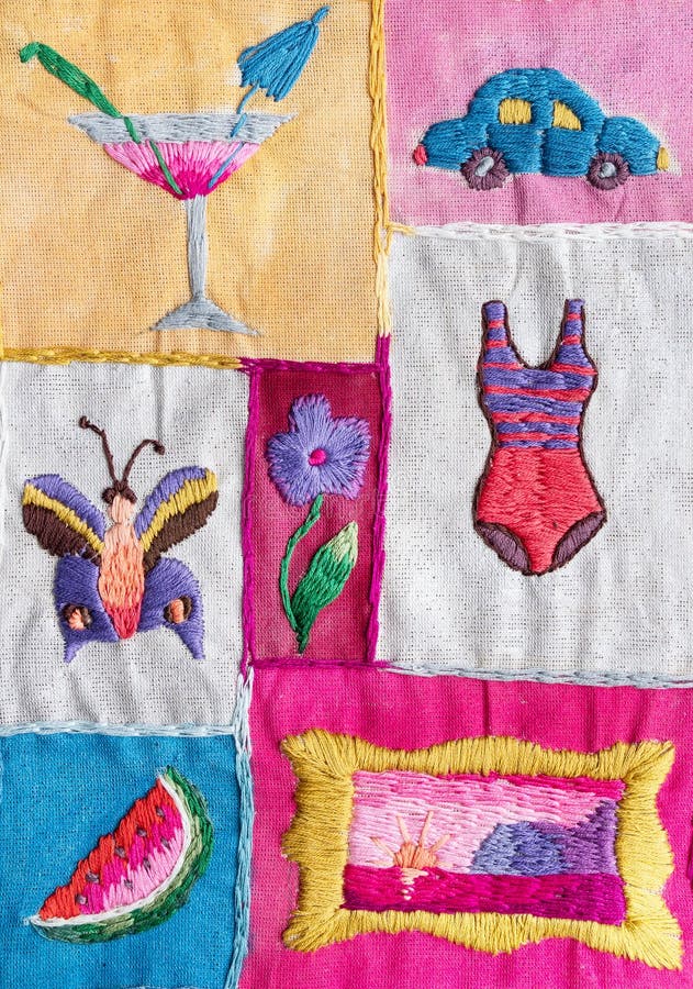 Hand-crafted Embroidery with Various Objects Stock Photo - Image of ...