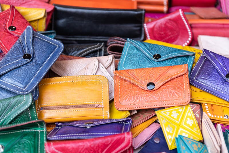 Hand-crafted Purses in Different Colors Exposed in the Foreground Stock ...