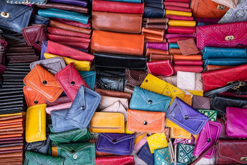 Hand-crafted Purses in Different Colors Exposed in the Foreground Stock ...
