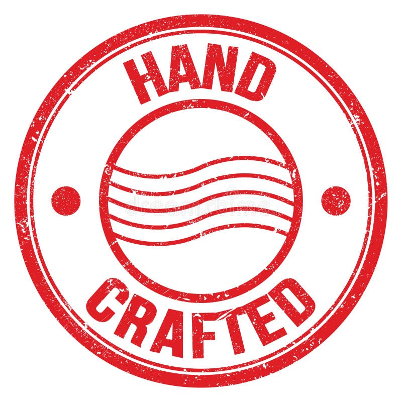 HAND CRAFTED Text on Red Round Postal Stamp Sign Stock Illustration ...
