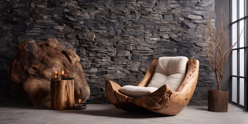 Hand-crafted Unique Lounge Chair Made from Solid Wood Log Near Stone ...
