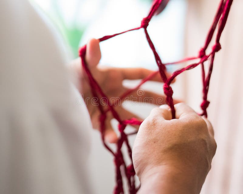Hands of a Craftsman Knitting Handmade Macrame. Stock Image - Image of ...