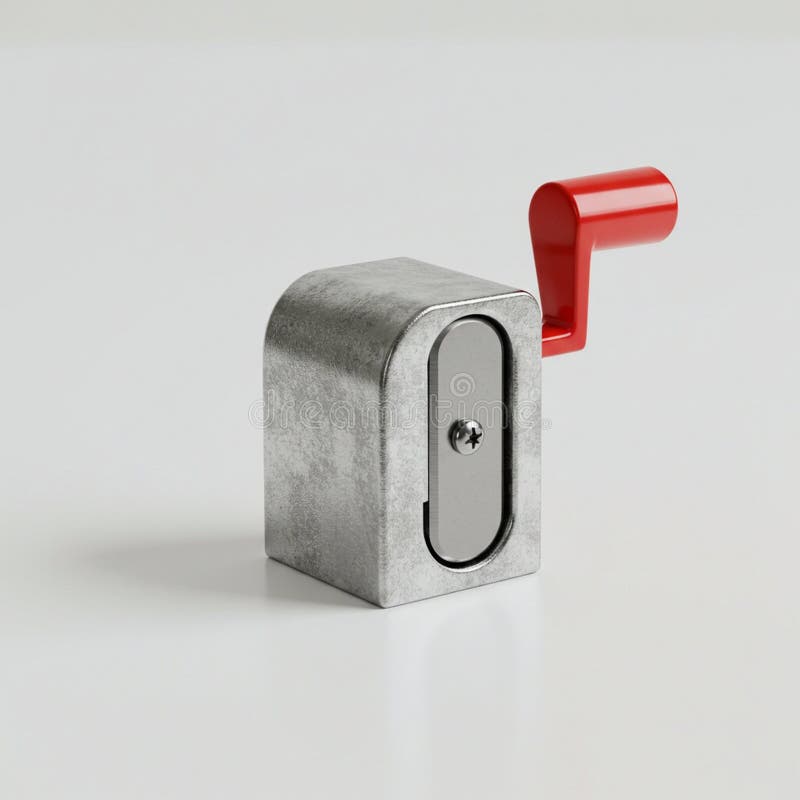 Hand-cranked Pencil Sharpener with a Metallic Body and a Bright Red ...