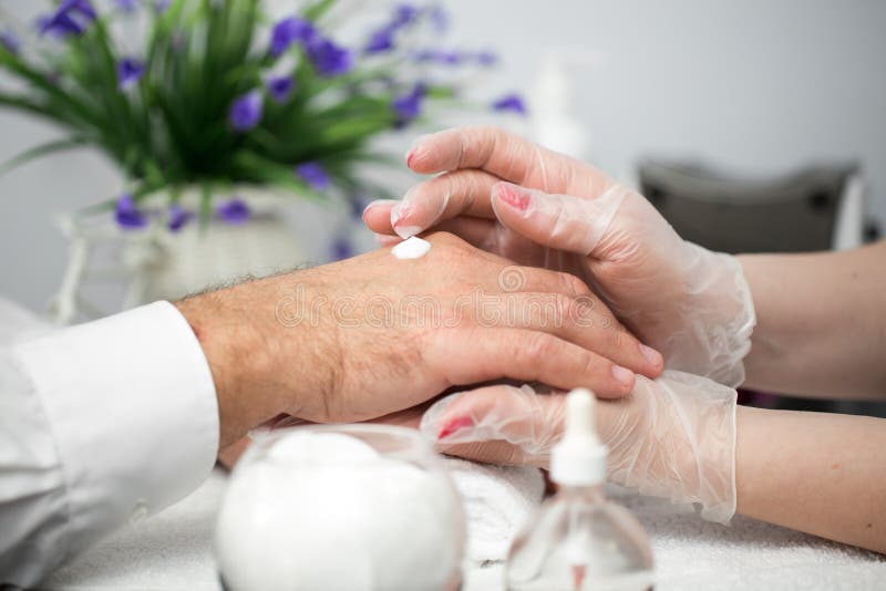 Hand Cream. Massage after the Manicure. Beauty Salon. Stock Image ...
