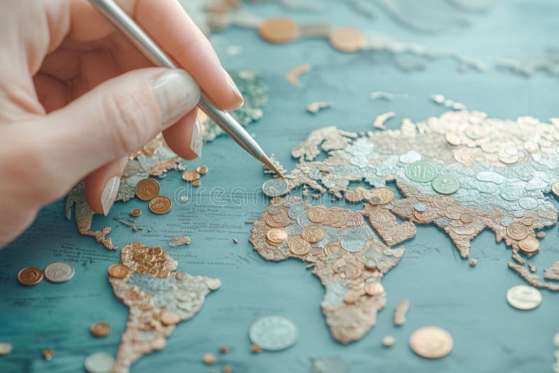 Hand Create Unique Map with Coins, Showcasing Geographical Locations ...