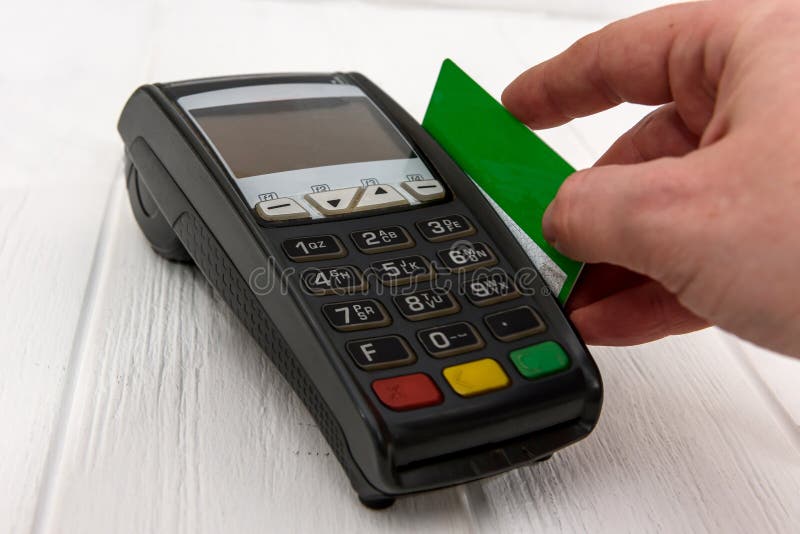 Hand with Credit Card and Banking Terminal Stock Image - Image of ...