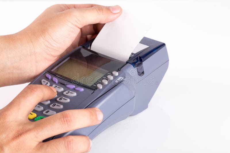 Credit Card Machine With Signing Transaction Stock Photo - Image of ...