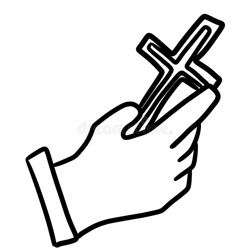 Hand with Cross Icon, Line Style Stock Illustration - Illustration of ...
