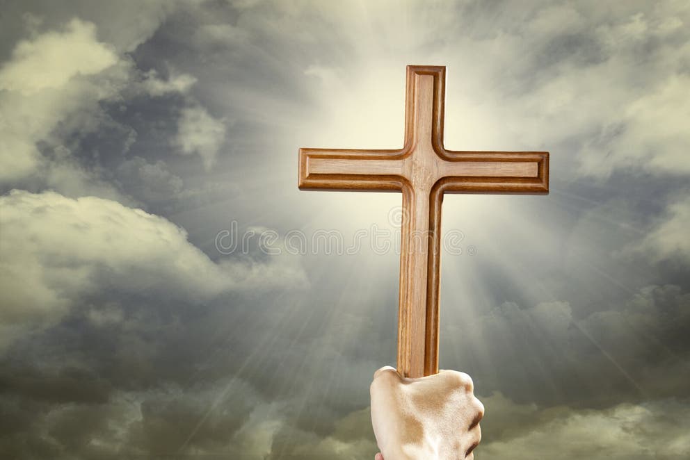 Hand with Cross Over the Sky Stock Image - Image of beams, gospel: 37669195