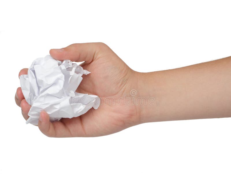Hand and Crumpled Paper Isolated on White Stock Image - Image of ...
