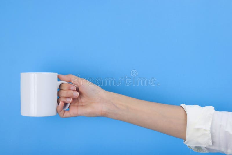 Girl is Holding White Cup in Hands. White Mug in Woman S Hands Stock ...