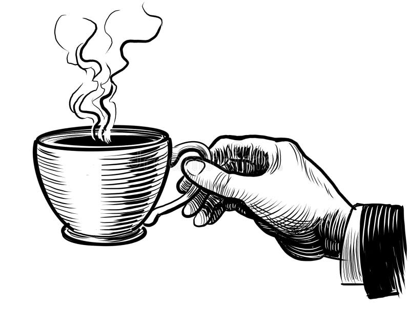 Hand with a cup of tea stock illustration. Illustration of mocha ...