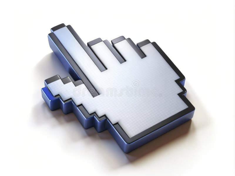 Hand Cursor in Blue Pixels Pointing on White Background Symbolizes ...