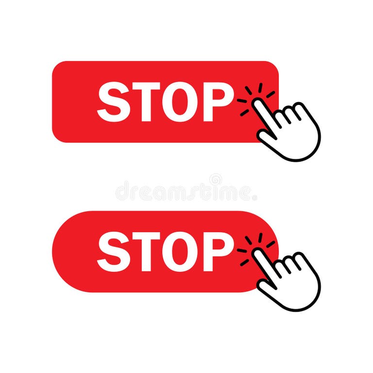 Hand Cursor Clicks Stop Button Stock Vector - Illustration of hand ...