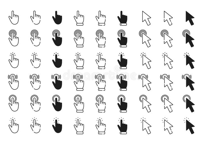 Hand And Cursor Pointer Line Icons Clicking Finger Cursor Arrow Icon Computer Mouse Click