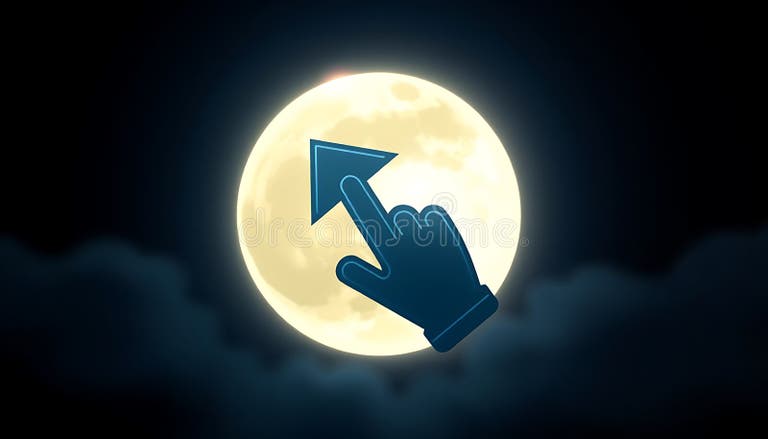 Hand Cursor Pointing To Moon, Digital Interaction, Lunar Touch ...
