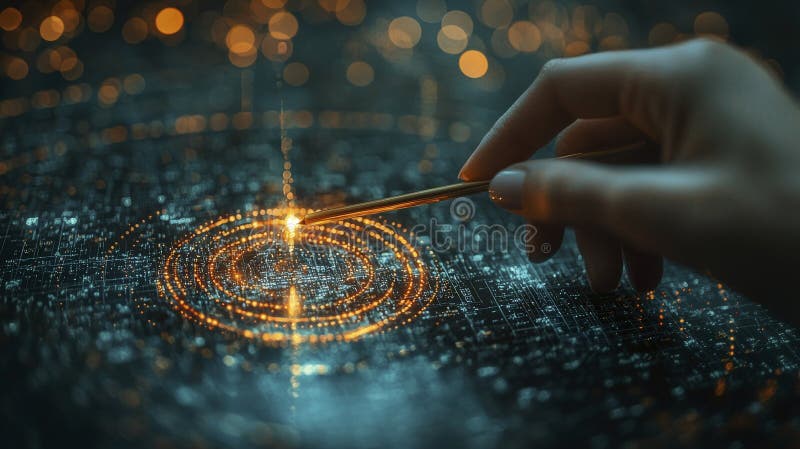 Hand Cursor Sparking Digital Data Circles Stock Illustration ...