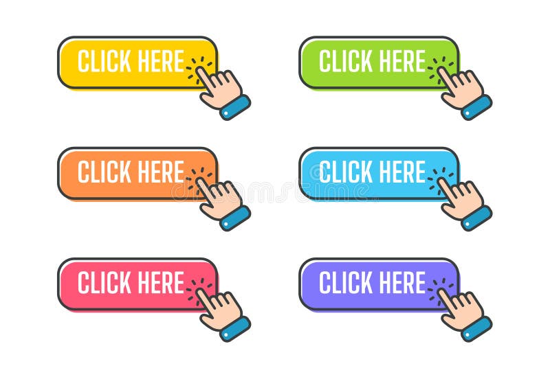 Hand Cursor Vector Icon with Blue Click Button. Click Here for Links To ...