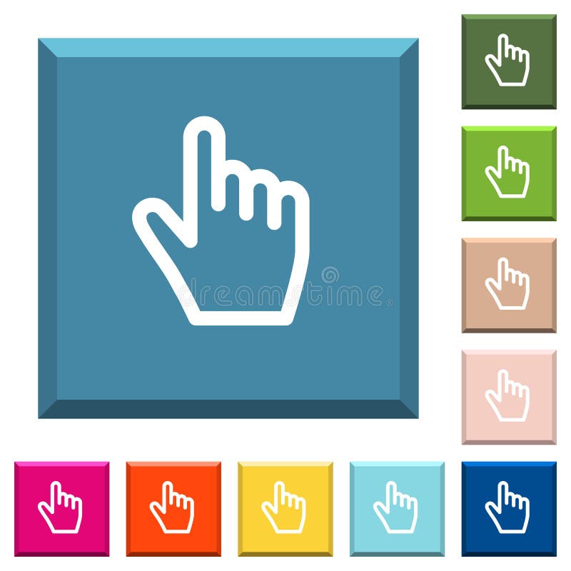 Hand Cursor White Icons on Edged Square Buttons Stock Vector ...