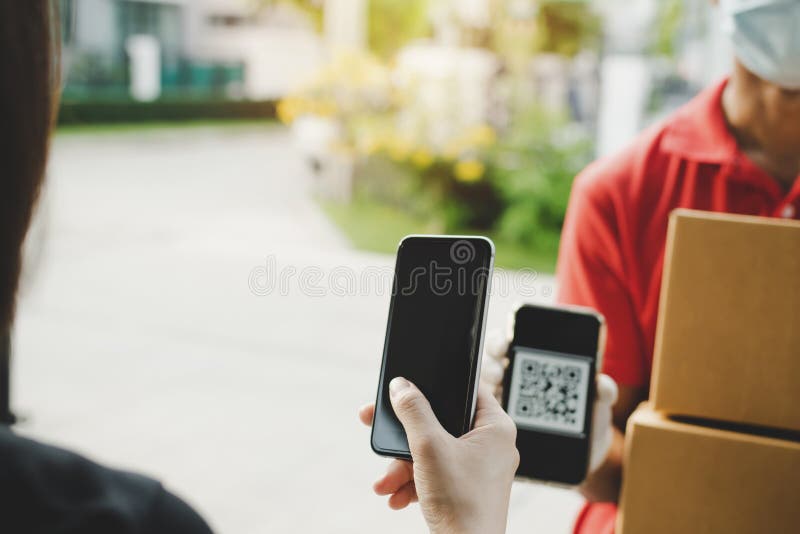 Hand Customer Using Digital Mobile Phone Scan QR Code Paying for ...