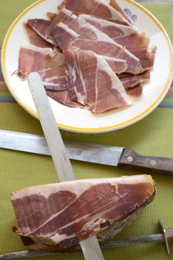 Hand cut cured ham stock image. Image of meat, prosciutto - 93022389