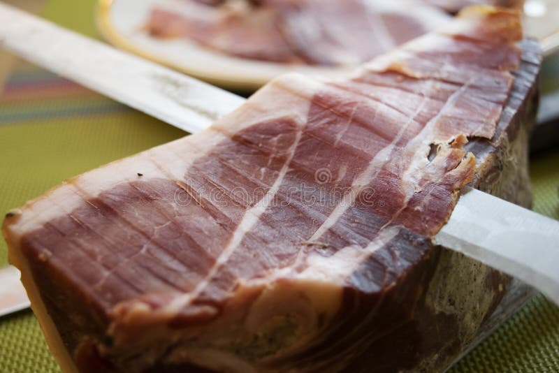 Hand cut cured ham stock photo. Image of slice, carving - 93022558