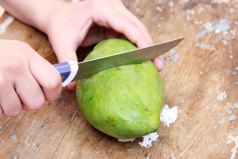 Hand cut mango stock photo. Image of sliced, background - 73472140