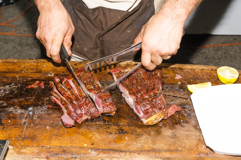 Hand Cut Mutton Steak on a Cutting Board Stock Image - Image of dinner ...