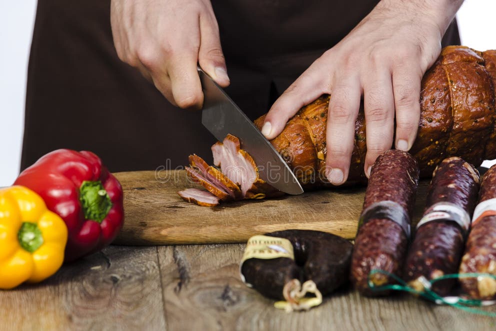 Hand cuts ham stock image. Image of fresh, prepared, chopping - 71708679