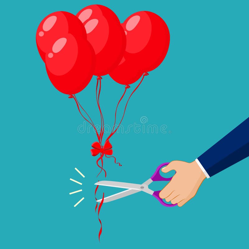 Hand Cutting Balloon String with Scissors. Flat Style Vector ...