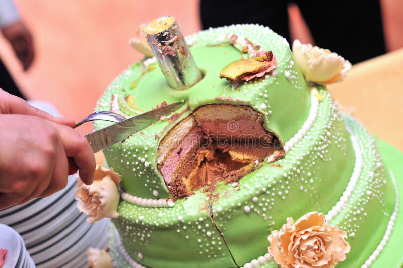 Hand cutting cake stock photo. Image of fancy, delicious - 25005096