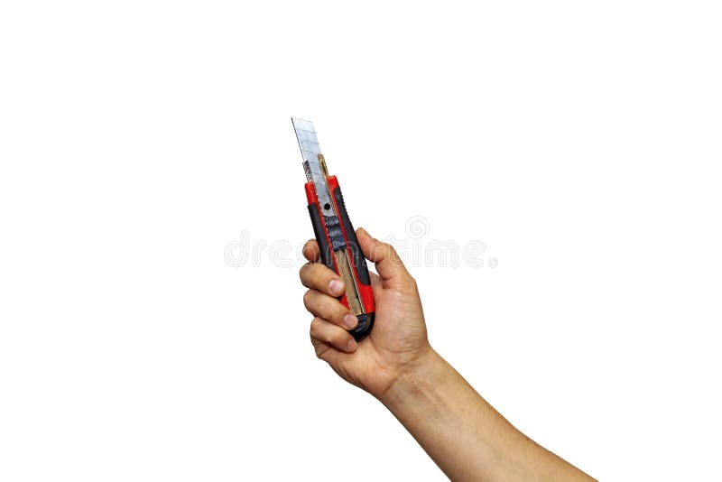 Hand with Cutting Knife. Isolated Stock Image - Image of hand, office ...