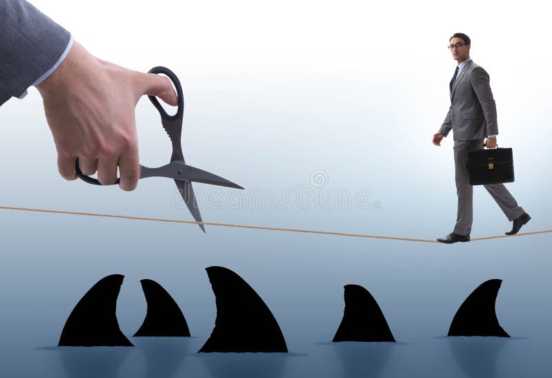 The Hand Cutting Rope in Business Risk Concept Stock Photo - Image of ...