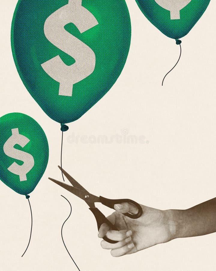 Hand Cutting Strings of Dollar-symbol Balloons with Scissors ...
