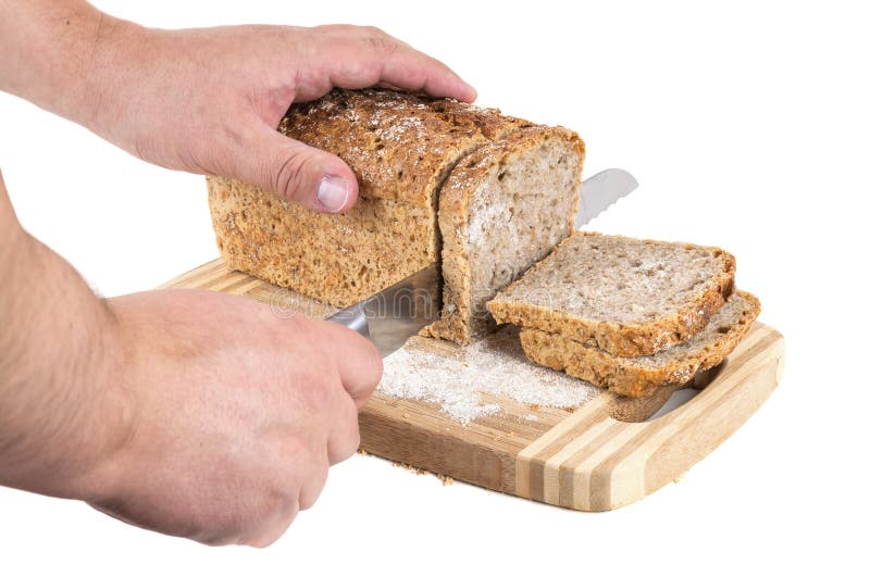 Hand Cutting Wholemeal Bread Stock Image - Image of healthy, knife ...