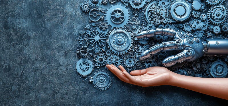 Hand of a Cyborg Holding a Gear Wheel Interface in 3D Stock Photo ...