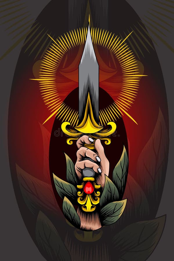 Hand with Dagger Vector Illustration Stock Vector - Illustration of ...