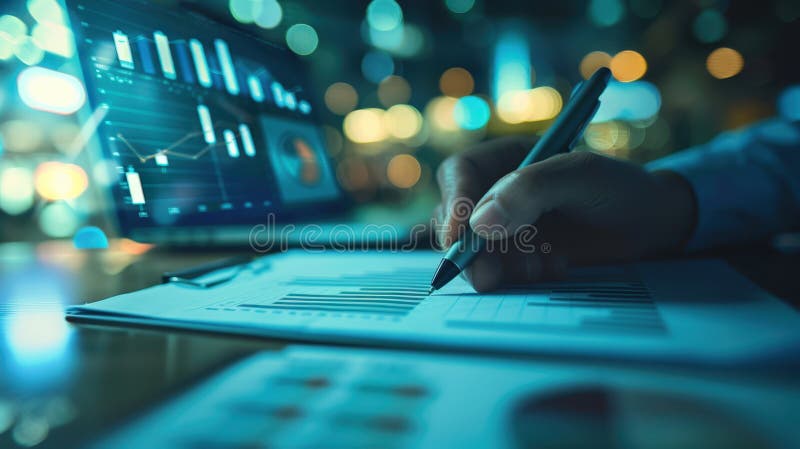 The Hand and Data Charts.AI Generated Image Stock Photo - Image of ...