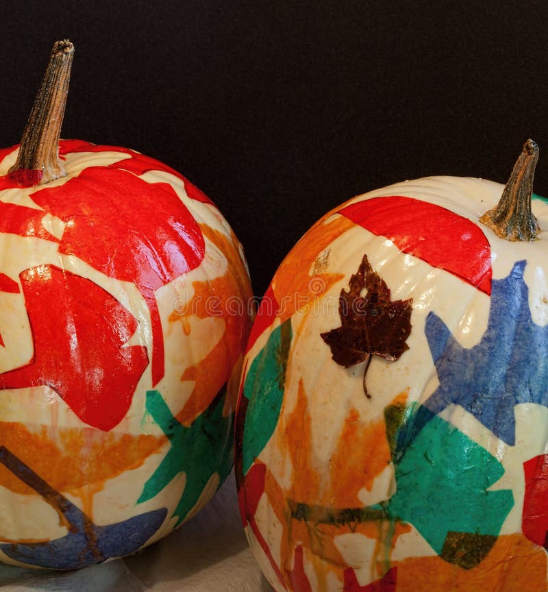 Hand-decorated Leaf Pumpkins for Halloween Stock Image - Image of stems ...
