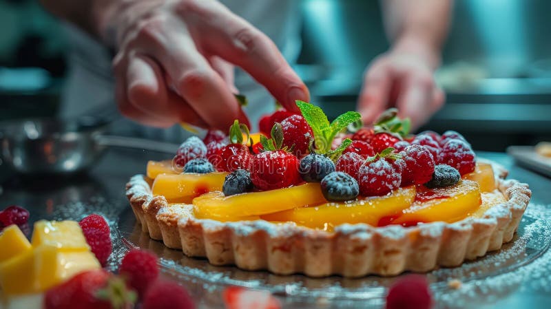Hand Decorating a Fruit Tart Stock Photo - Image of craftsmanship ...